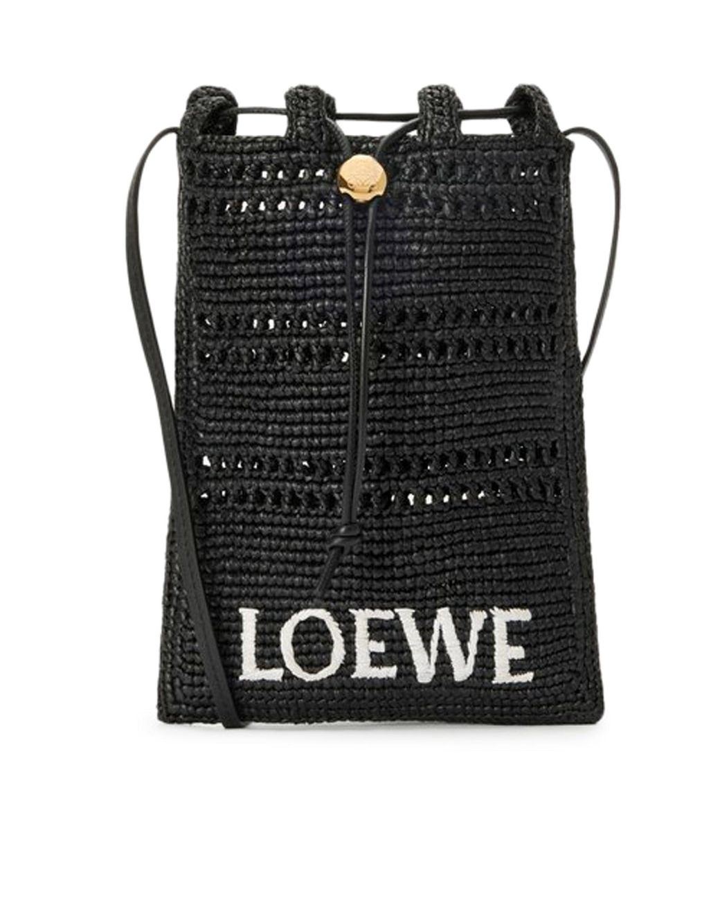 Loewe Pocket With Raffia Drawstring in Black | Lyst
