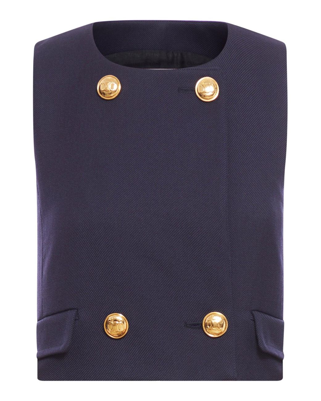Celine Vest With Gold Buttons in Blue | Lyst