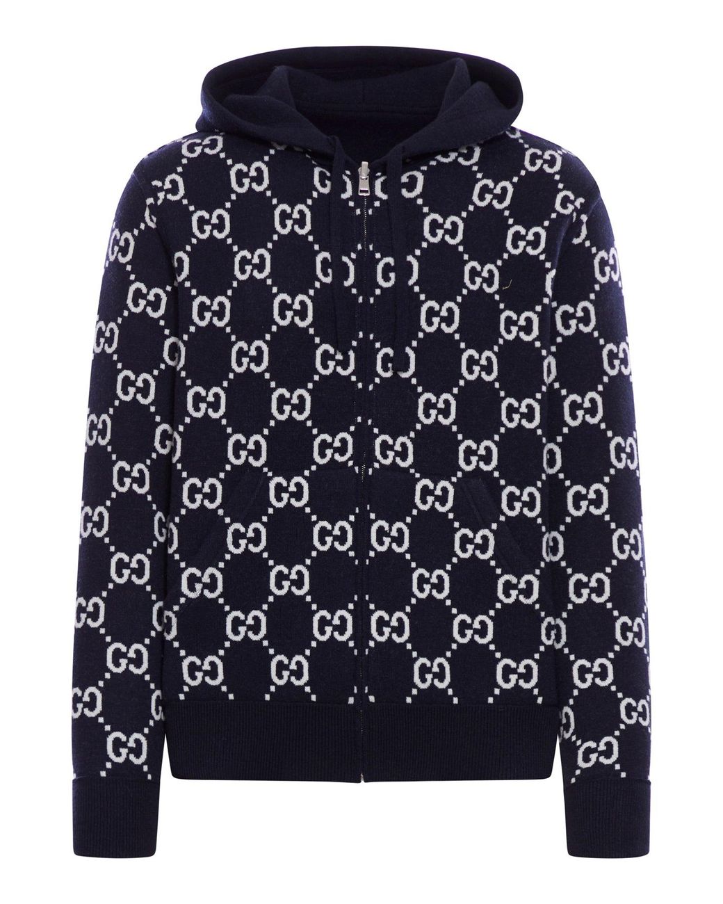 Gucci Reversible Wool Full Zip Hoodie in Blue for Men | Lyst