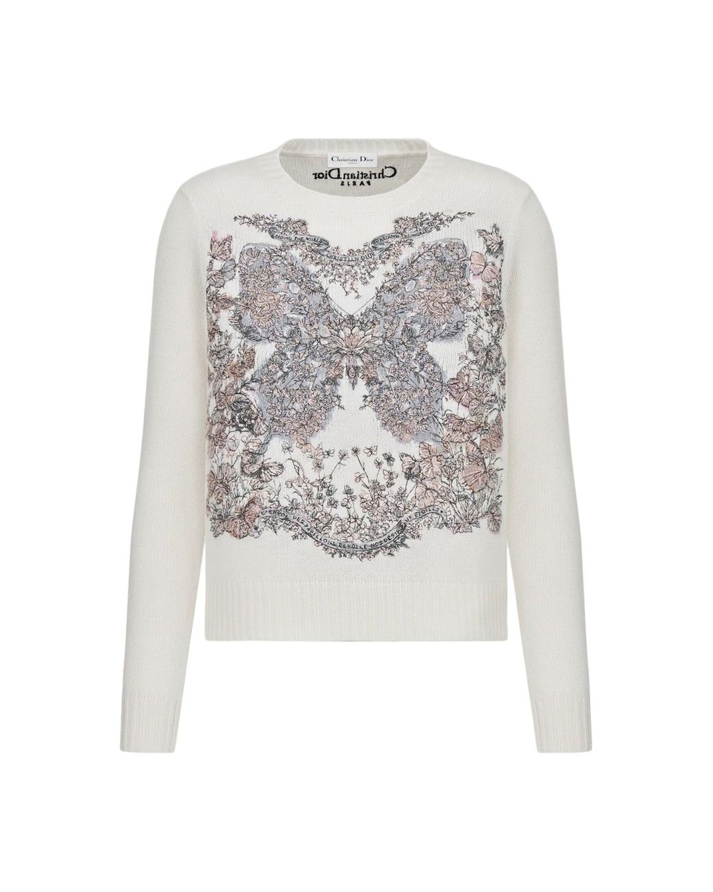Dior Embroidered Cashmere Sweater in White | Lyst