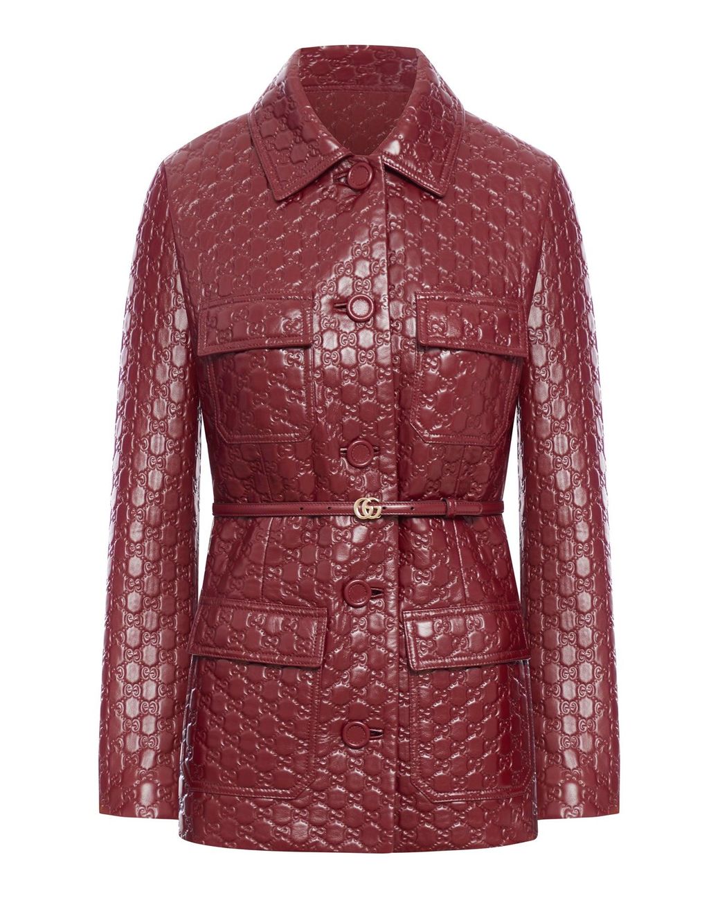 Gucci Leather Jacket With GG In Relief in Red | Lyst