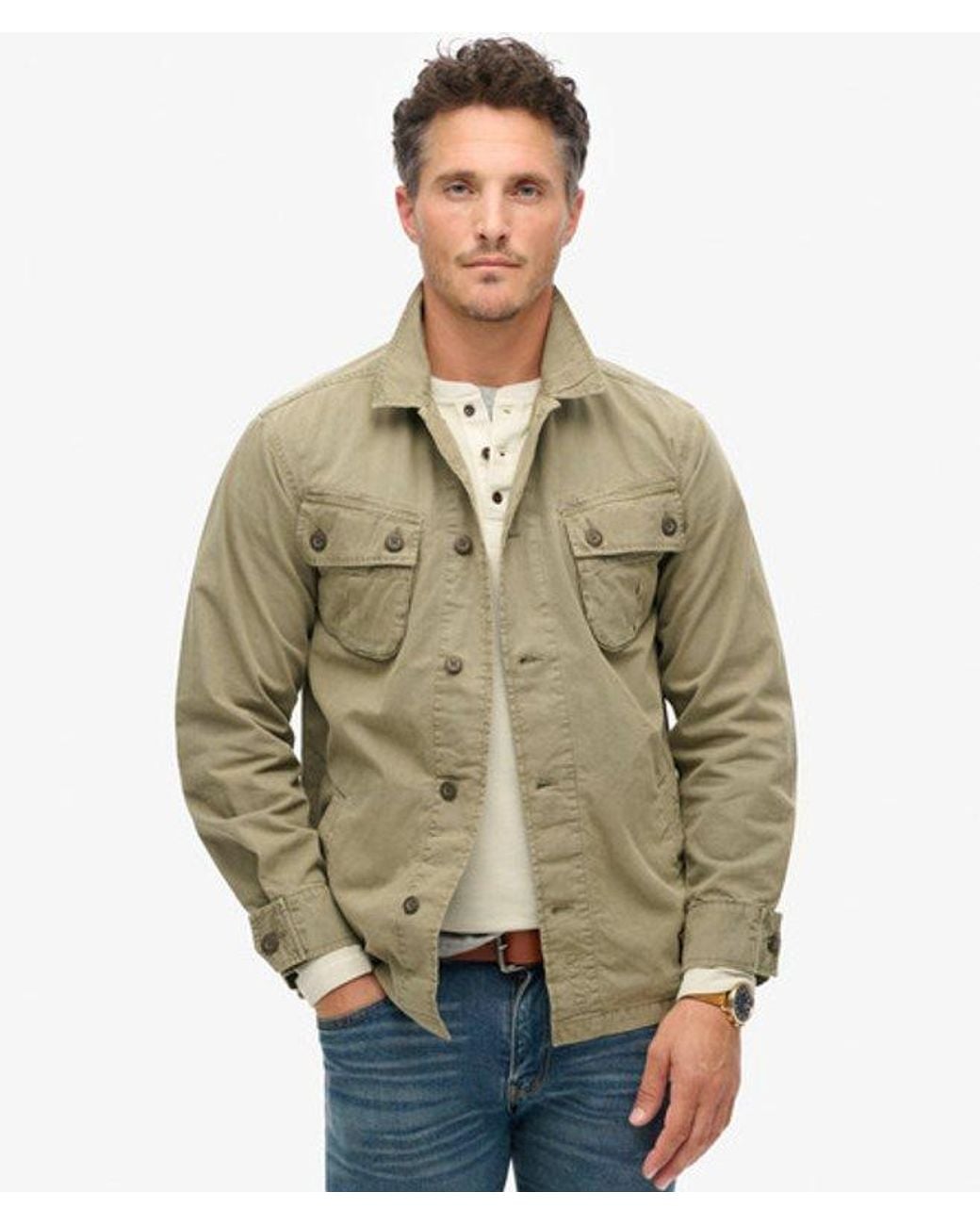 Superdry Cotton Fully Lined Military Overshirt Jacket in Green for Men ...