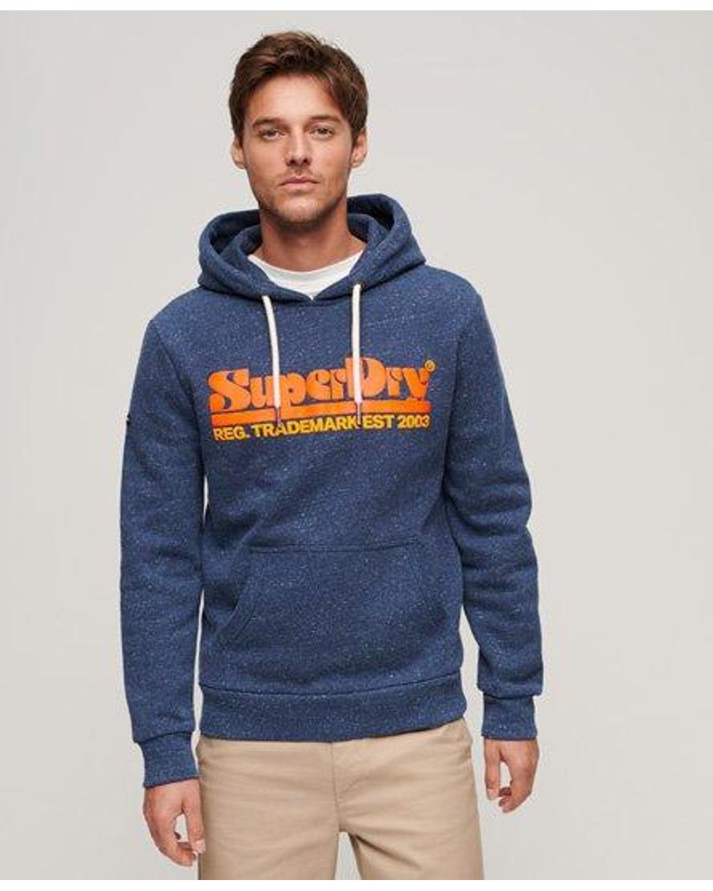 Superdry 70s Retro Font Logo Hoodie in Blue for Men | Lyst