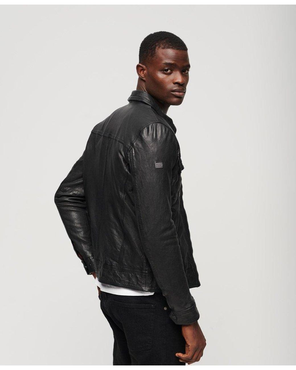Superdry Classic Seventies Leather Jacket in Black for Men | Lyst