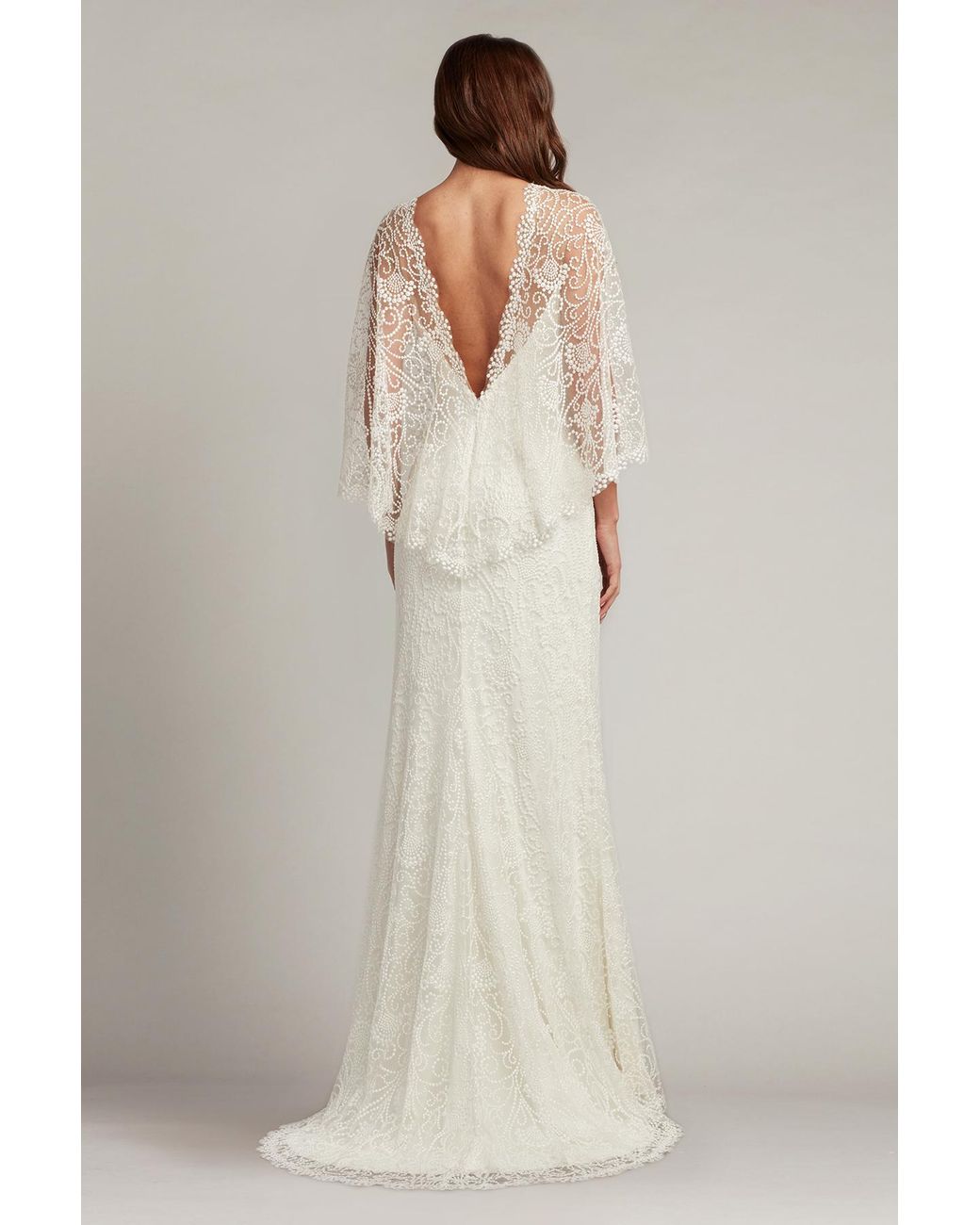 Tadashi Shoji Eagen Draped Overlay Embroidered Gown in Natural | Lyst