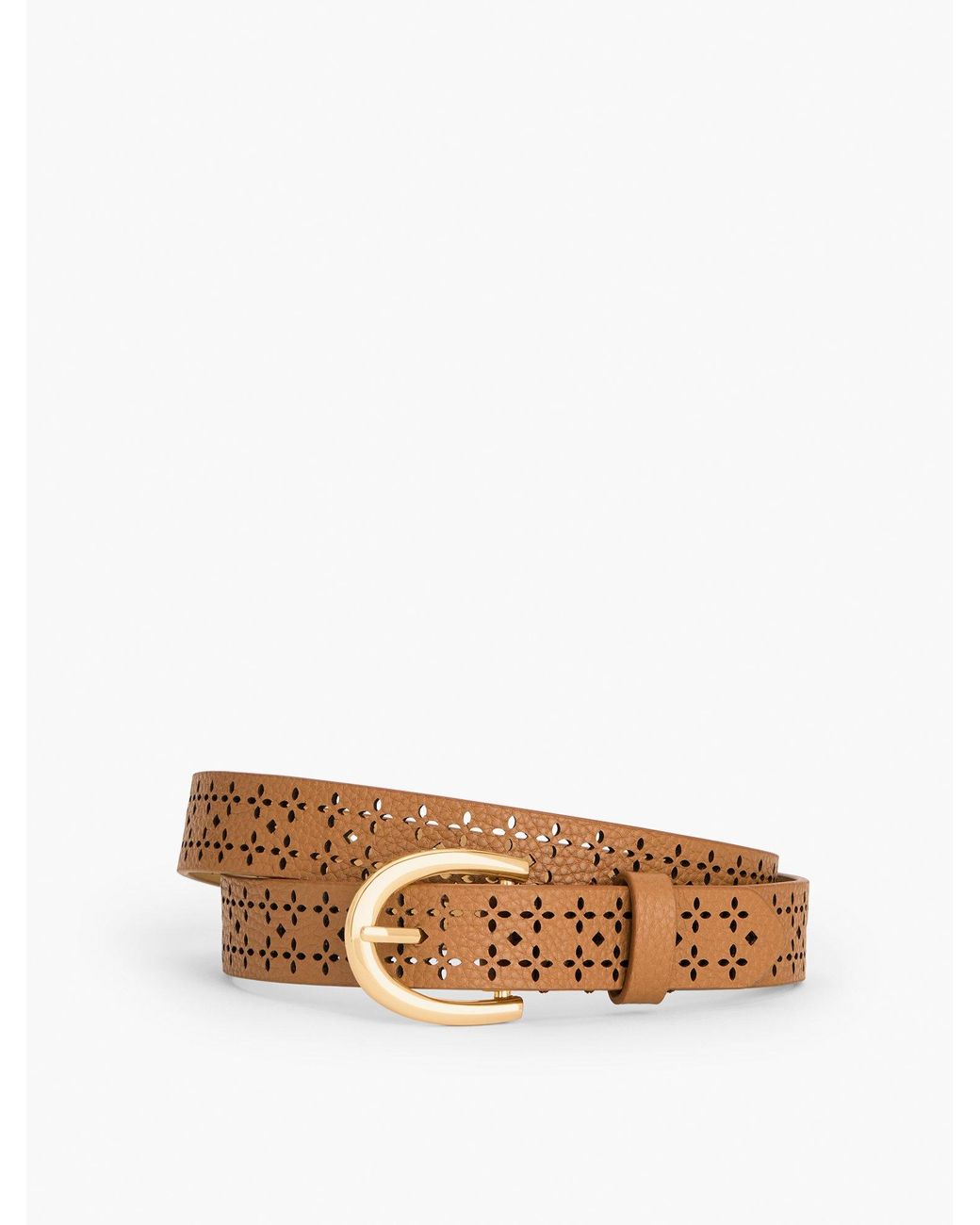 Talbots Perforated Pebble Leather Belt in White | Lyst
