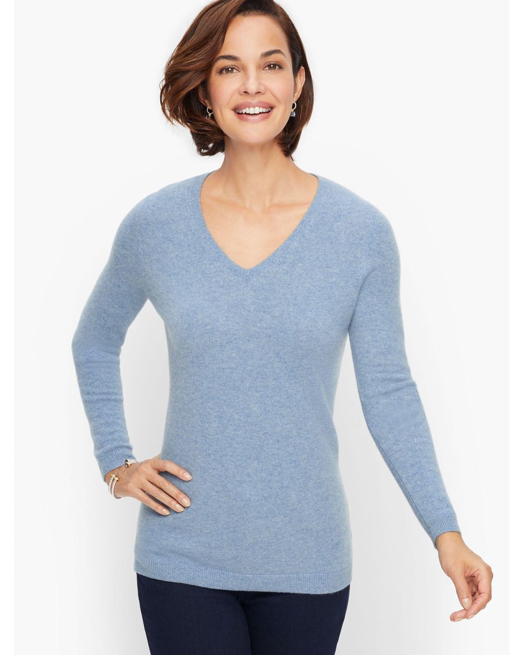 Talbots Cashmere V-neck Sweater in Blue - Lyst