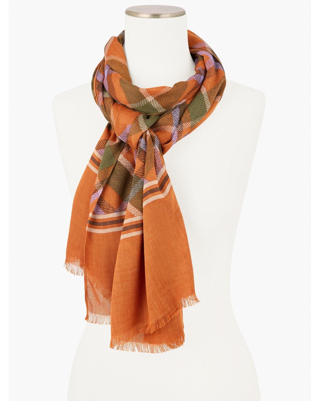 Talbots Kellynch Plaid Oblong Scarf in Orange | Lyst