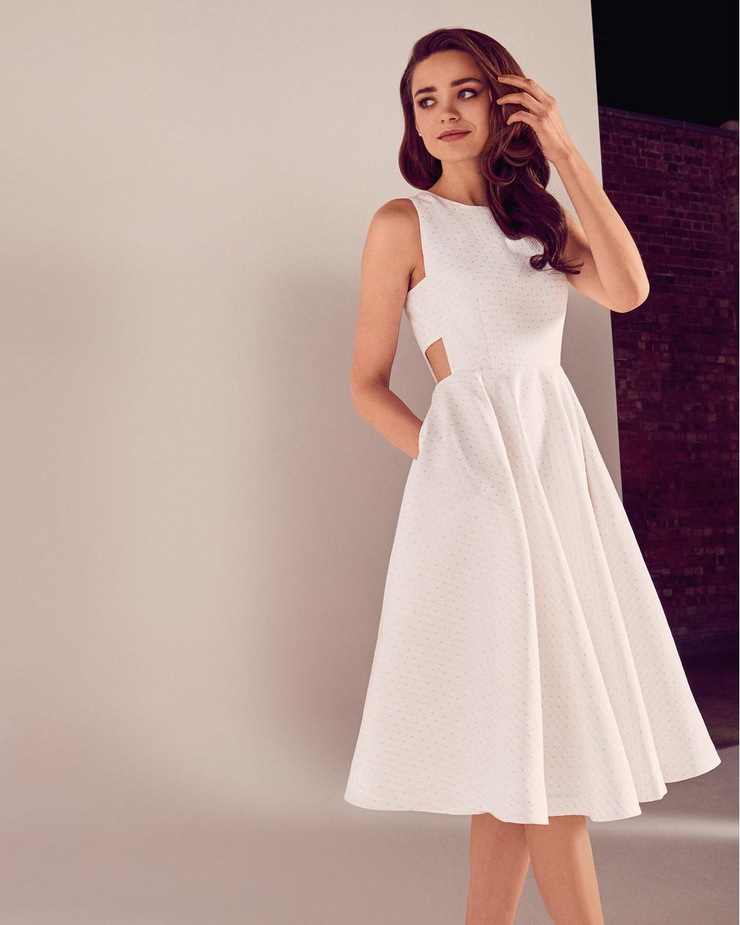 Ted Baker Synthetic Daisy Jacquard Cut Out Midi Dress In White Lyst Canada