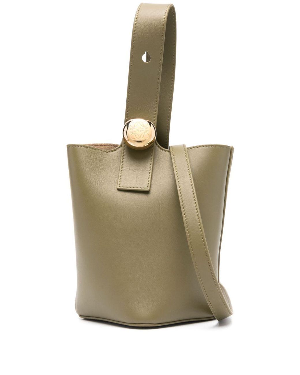 Loewe Pebble Mini Leather Bucket Bag in Natural | Lyst