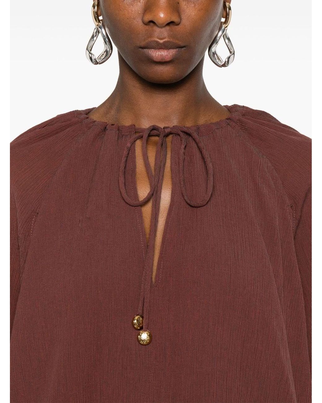 Loewe Cotton And Silk Blend Blouse in Brown | Lyst