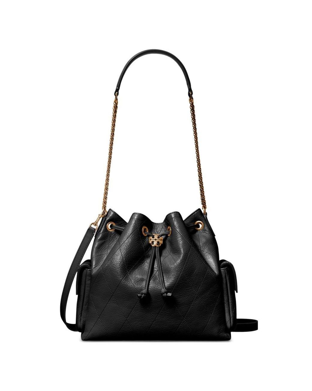 Tory Burch Charlie Quilted Drawstring Shoulder Bag in Black | Lyst ...