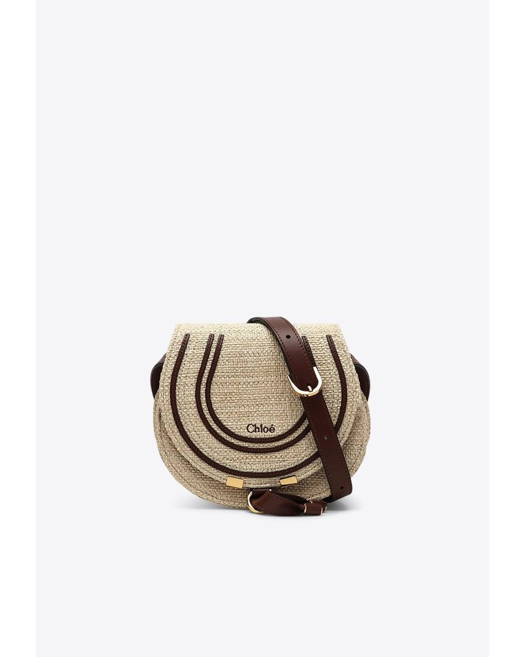 Chloé Small Marcie Saddle Raffia Crossbody Bag in Metallic | Lyst
