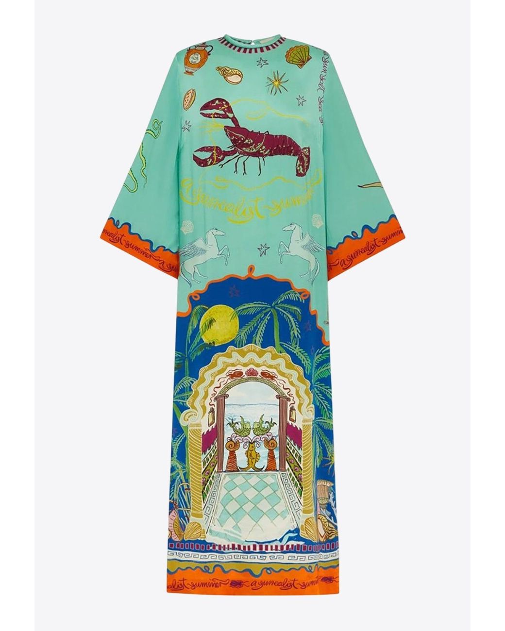 ALÉMAIS Surrealist Summer Silk Midi Dress in Green | Lyst