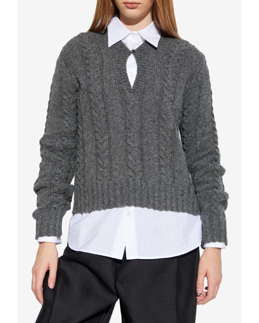 Loewe Cable-Knit Wool Sweater in Gray | Lyst