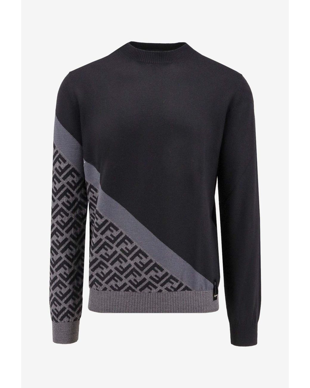 Fendi Diagonal Logo Wool Sweater in Blue for Men | Lyst