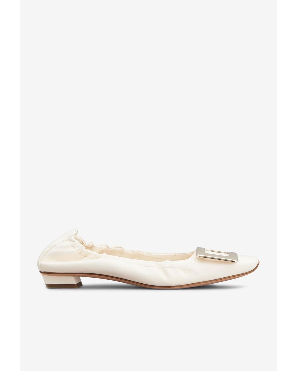 Roger Vivier Belle Vivier Leather Ballet Flats in Natural | Lyst