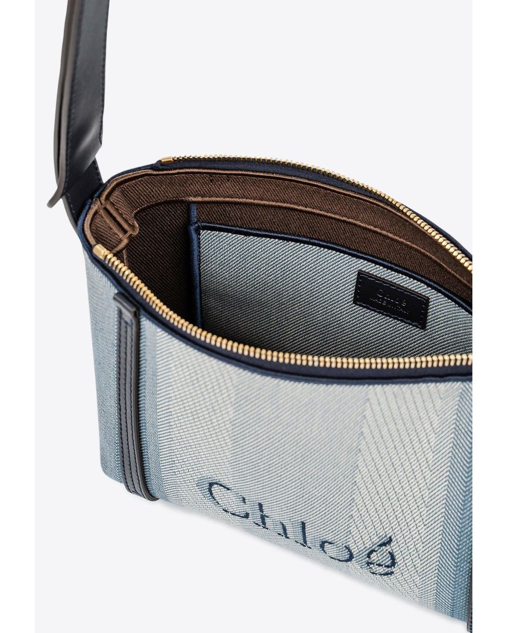 Chloé Logo Embroidered Canvas Shoulder Bag in Blue | Lyst