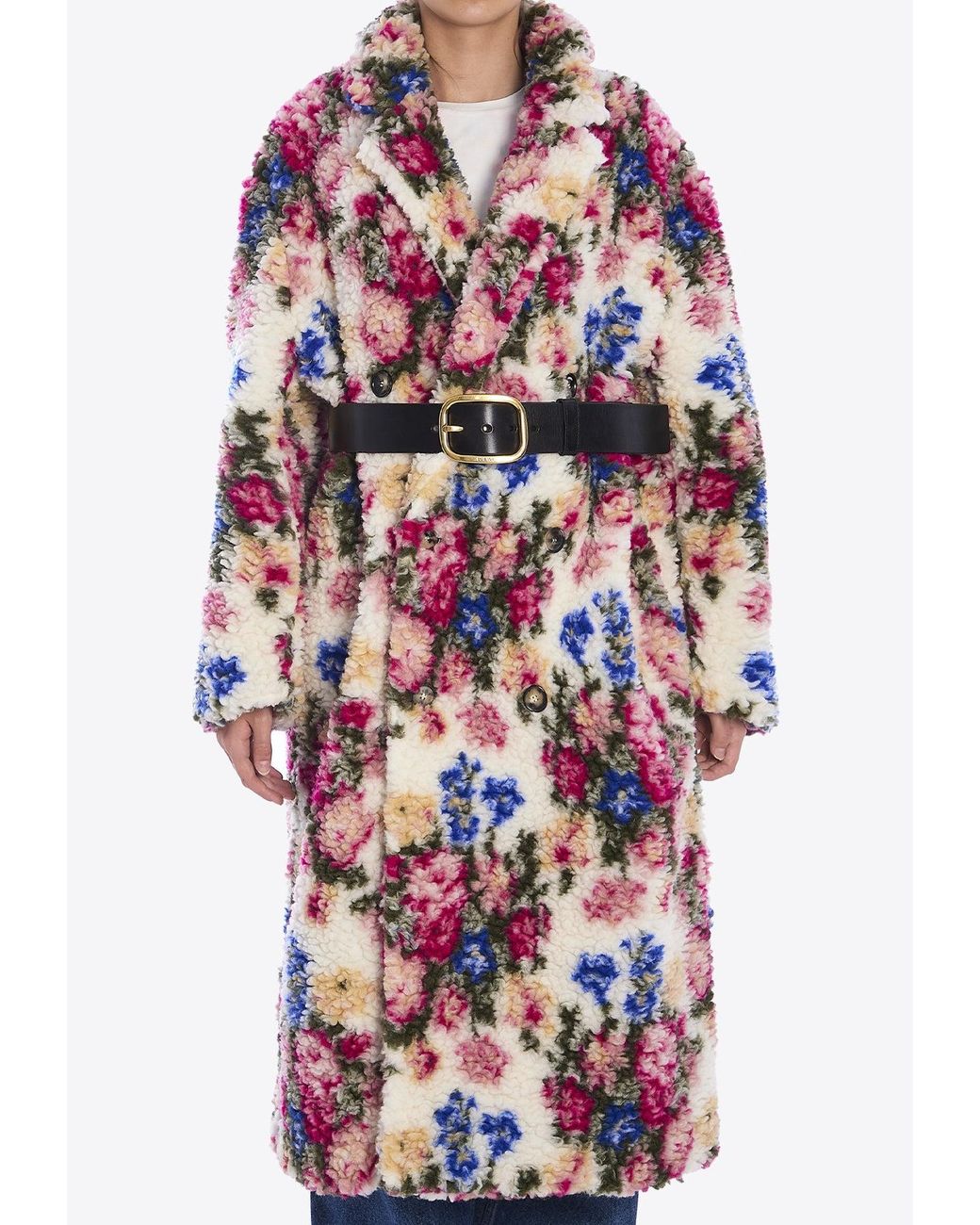 Loewe Double-Breasted Fleece Jacquard Floral Coat in Red | Lyst