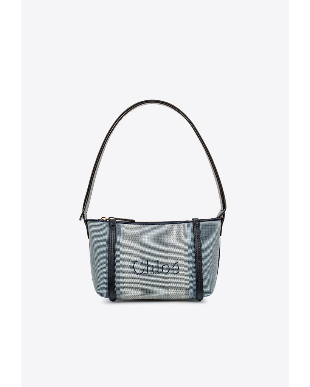 Chloé Logo Embroidered Canvas Shoulder Bag in Blue | Lyst