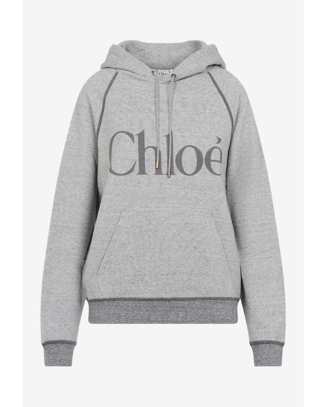 Chloé Logo Lettering Hooded Sweatshirt in Gray | Lyst