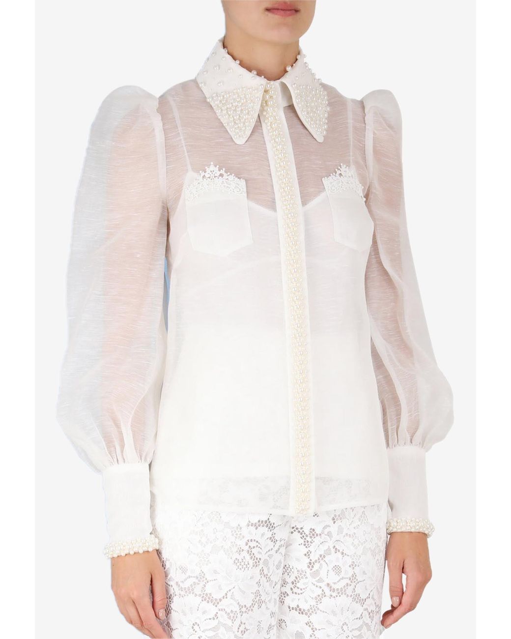 Zimmermann High Tide Pearl Embellished Shirt in White | Lyst
