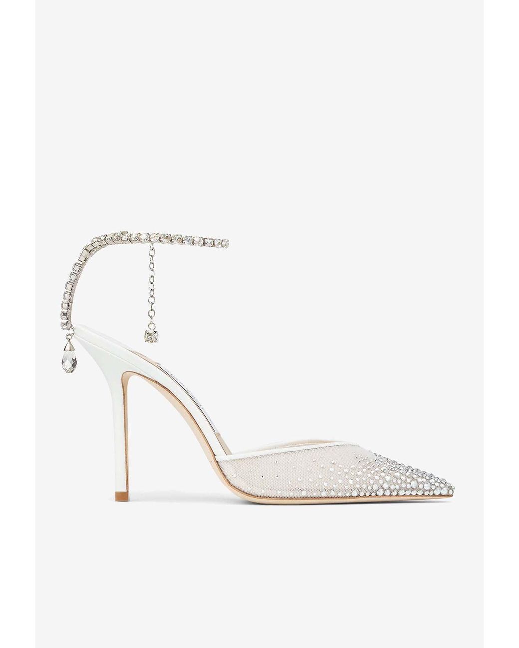 Jimmy Choo Saeda 100 Crystal-Embellished Mesh Pumps in White | Lyst
