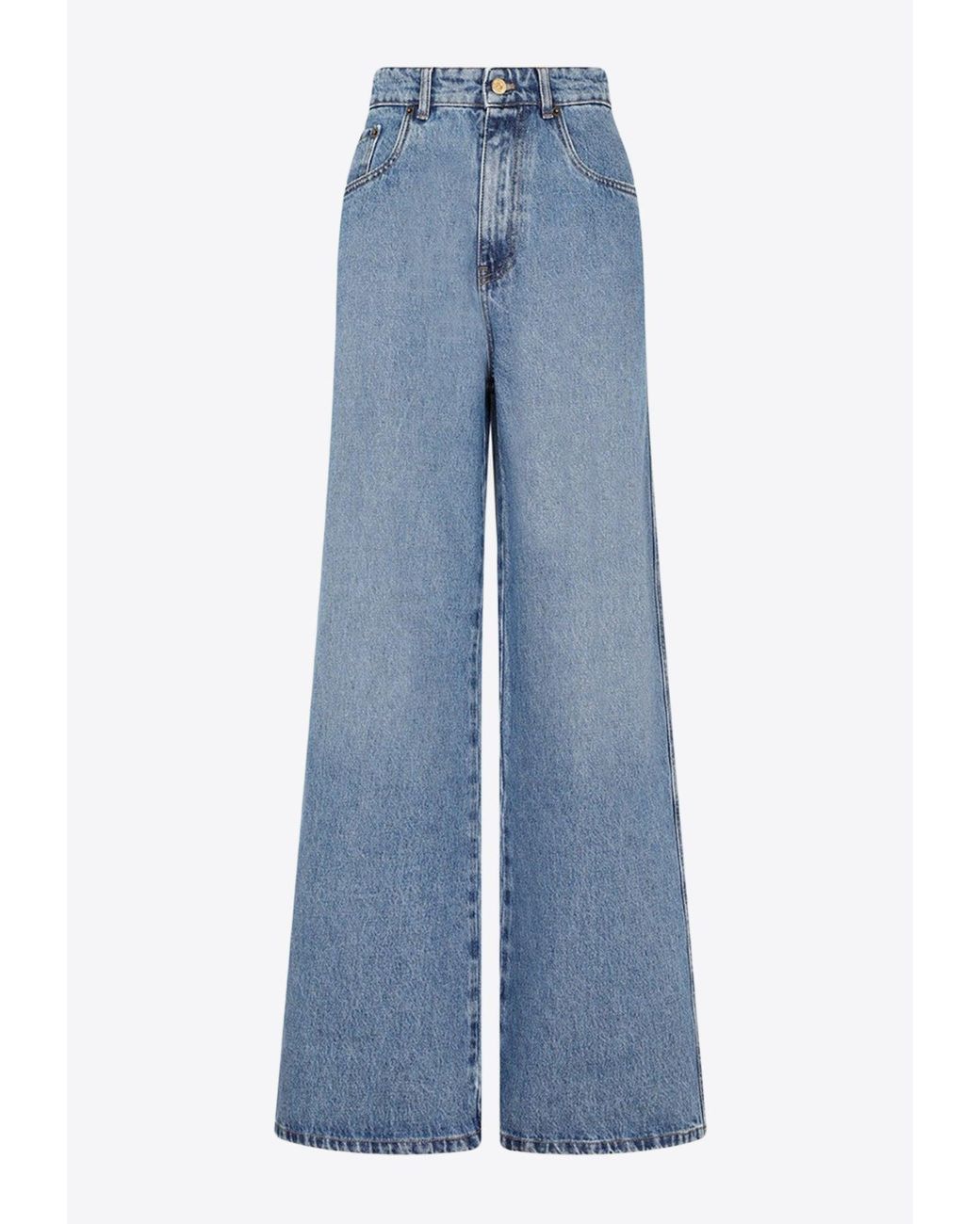 Miu Miu Wide-leg Logo-embroidered Jeans in Blue | Lyst