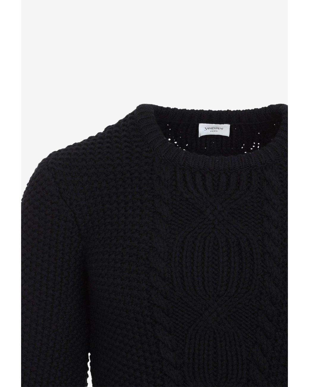 Saint Laurent Cable Knit Wool Sweater in Black for Men | Lyst