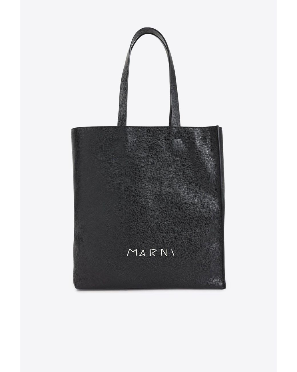 Marni Large Museo Calf Leather Tote Bag in Black | Lyst