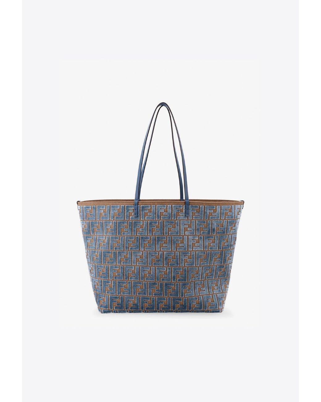 Fendi Large Roll Ff Jacquard Tote Bag in Blue | Lyst