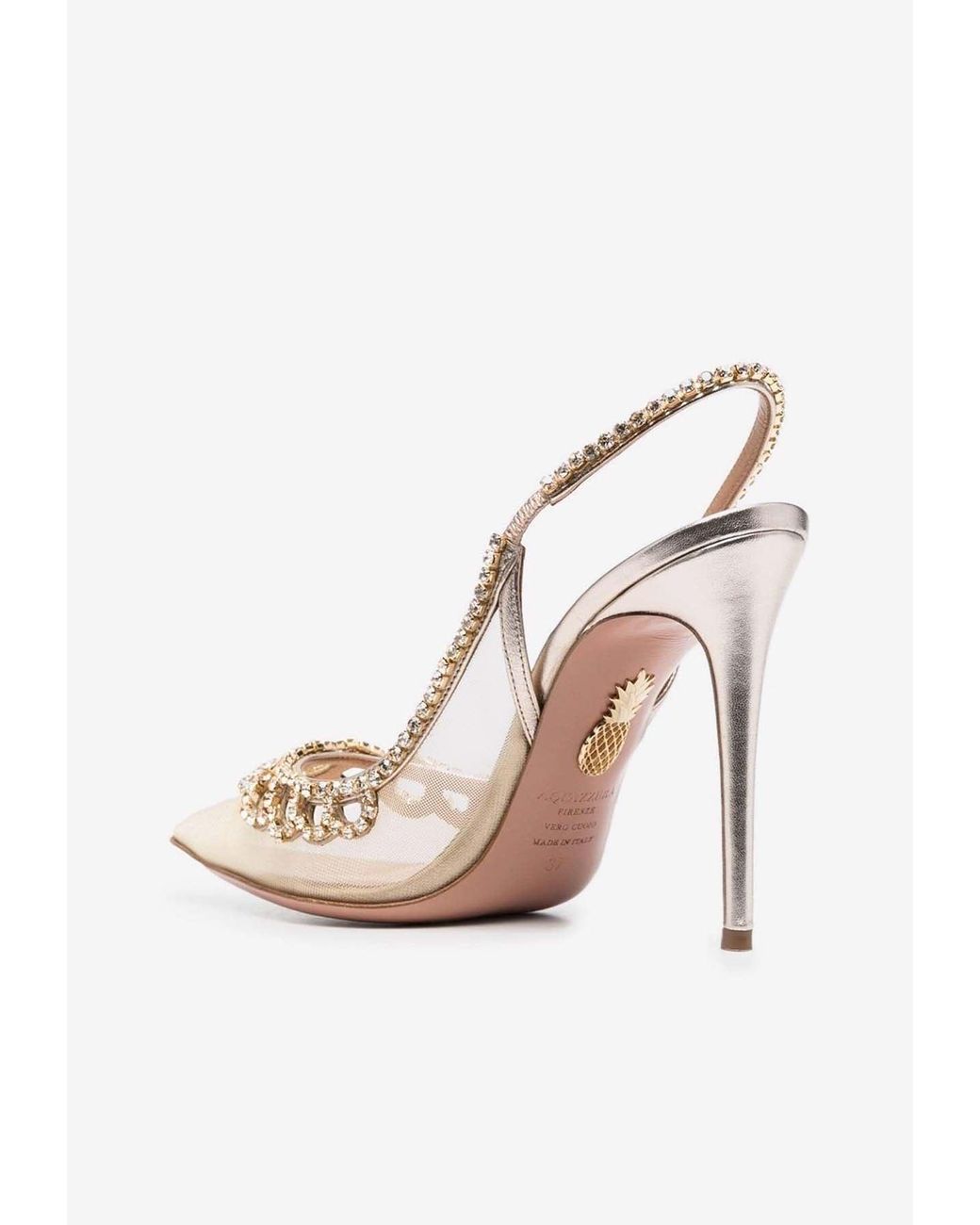 Aquazzura Tiara 105 Slingback Crystal Embellished Mesh Pumps in White ...