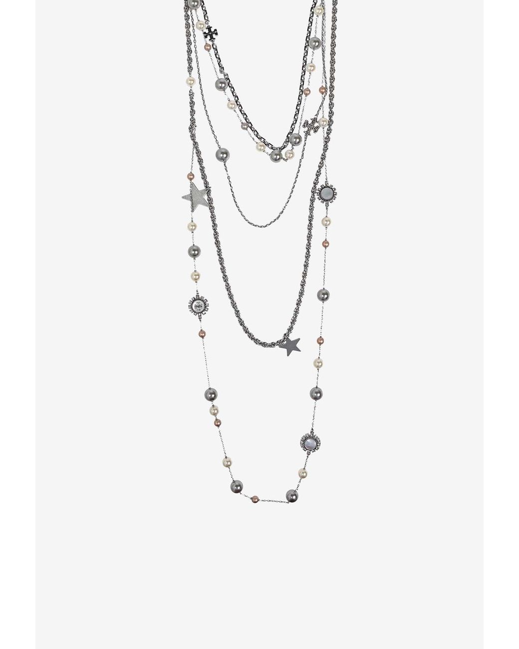 Tory Burch Crystal And Pearl Layered Necklace in White | Lyst