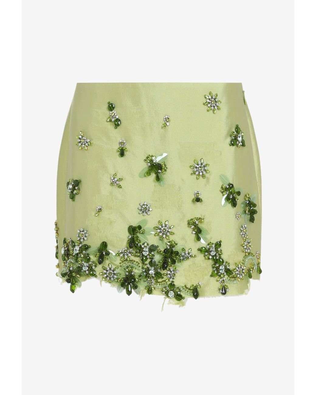 Prada Crystal-Embellished Mini Skirt in Green | Lyst
