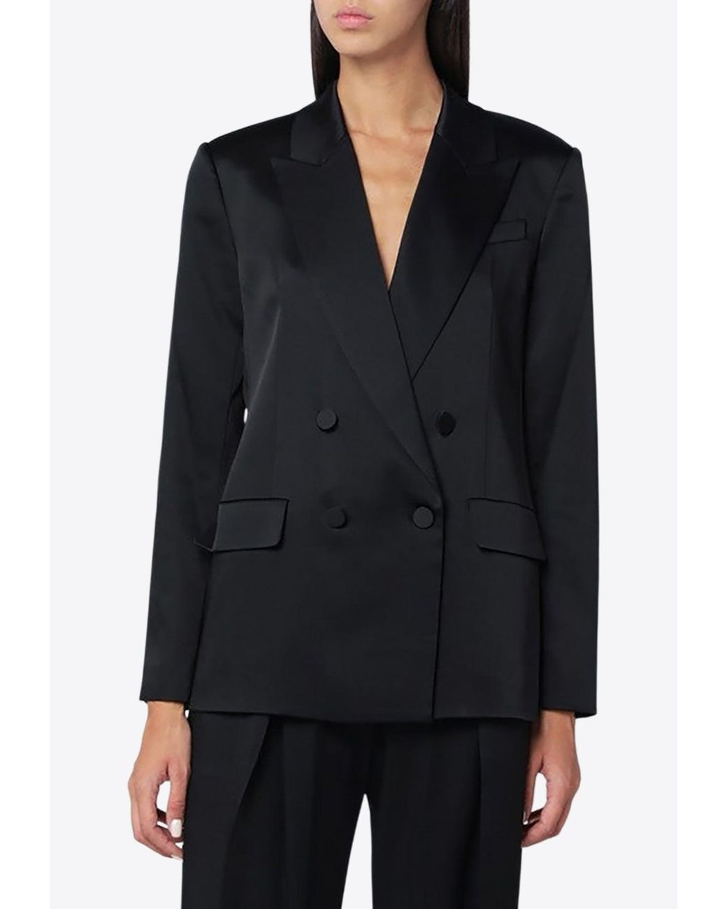 Jonathan Simkhai Norah Double-Breasted Satin Jacket in Black | Lyst