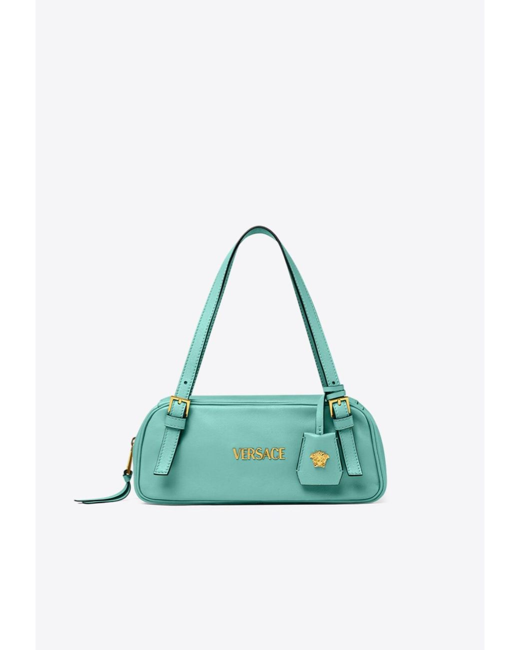 Versace Logo Tag Leather Shoulder Bag in Green | Lyst