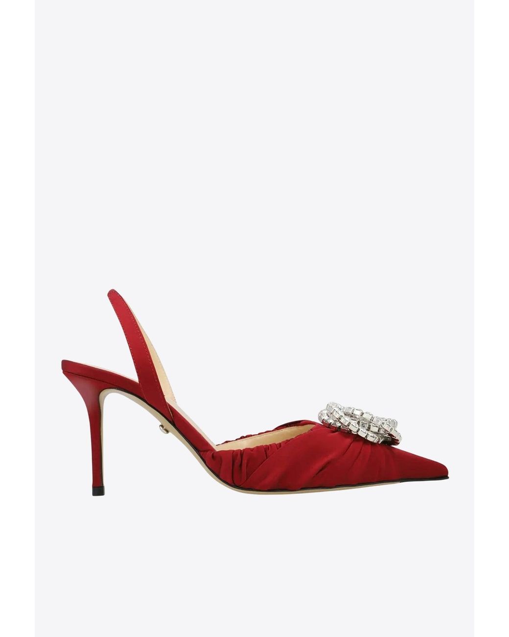 Mach & Mach Galaxy 85 Crystal-Embellished Satin Slingback Pumps in Red | Lyst
