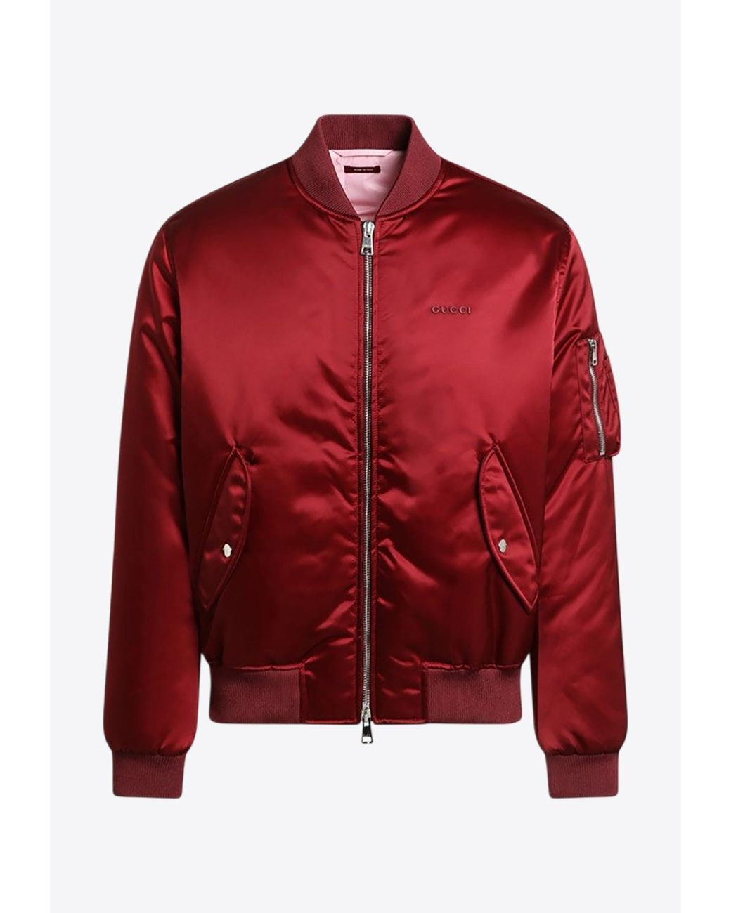 Gucci Zip-Up Bomber Jacket in Red for Men | Lyst