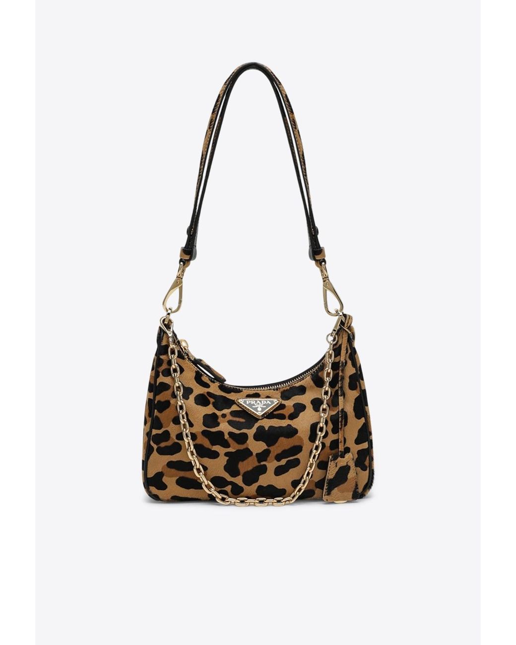 Prada Mini Re-Edition Leopard Print Shoulder Bag in White | Lyst