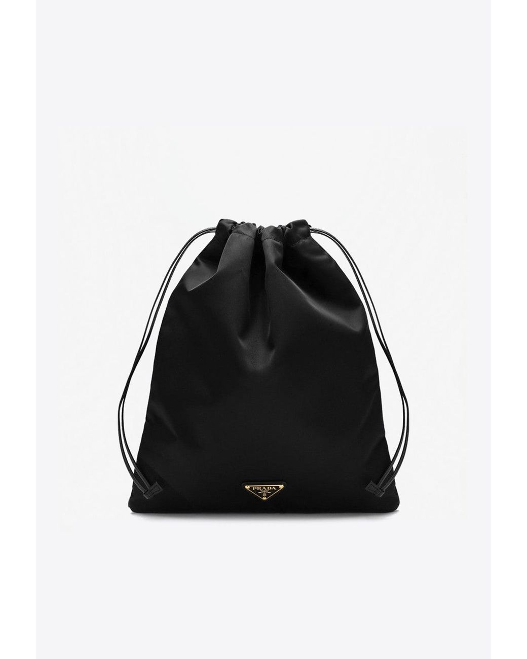 Prada Triangle Logo Re-Nylon Drawstring Pouch Bag in Black | Lyst
