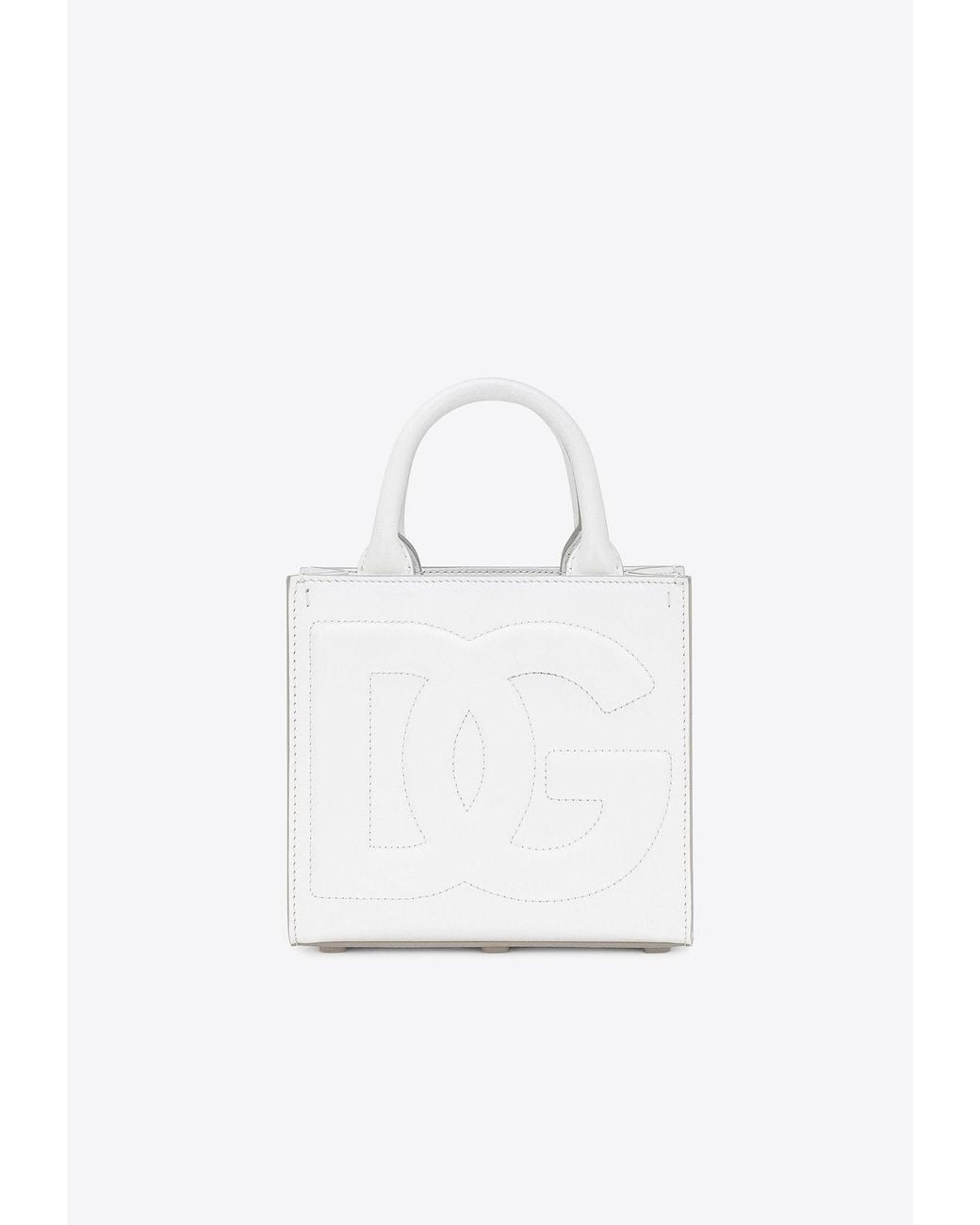 Dolce & Gabbana Mini Dg Logo Daily Calf Leather Tote Bag in White | Lyst