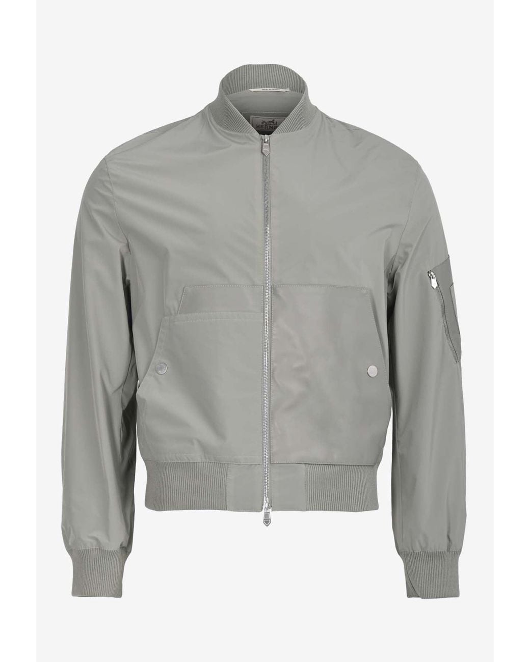 Hermès Rib-Trim Bomber Jacket With Leather Details in Gray for Men | Lyst