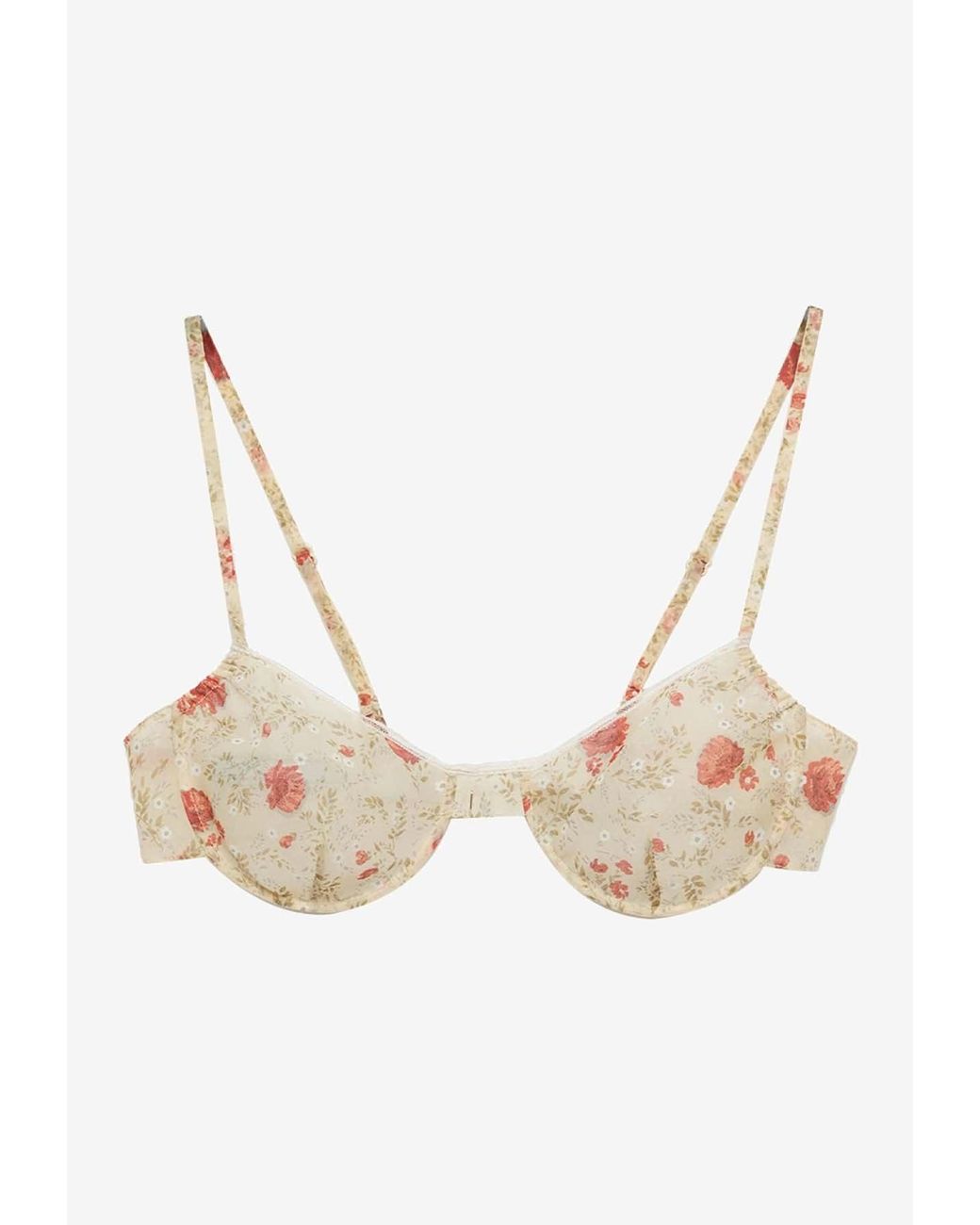 Prada Floral Print Lace-Trimmed Bra in Natural | Lyst