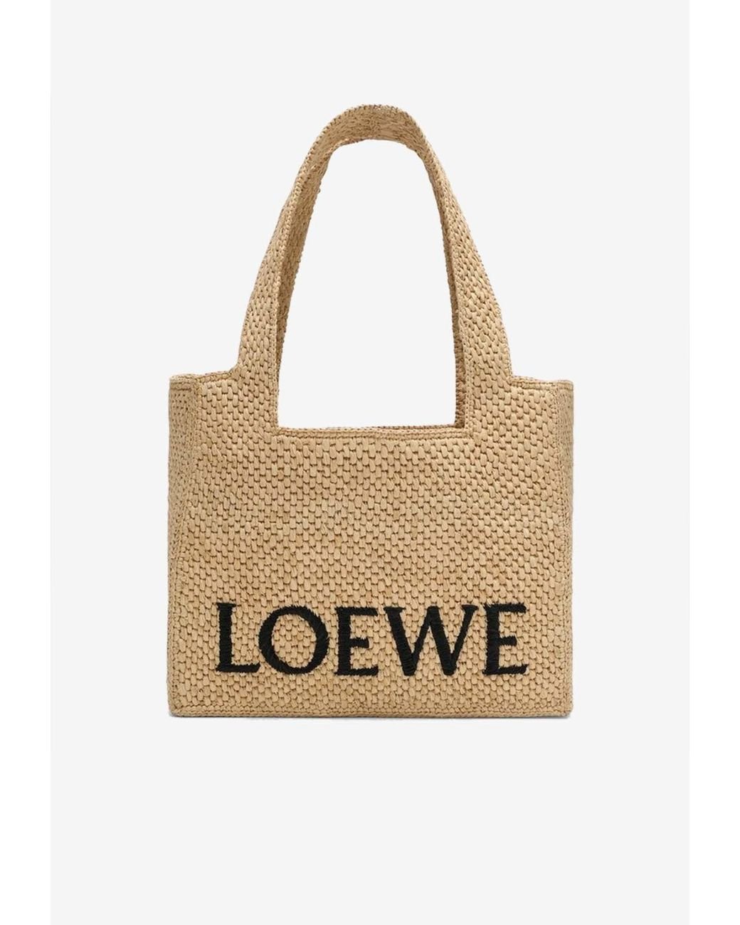 Loewe Medium Logo Raffia Tote Bag in White | Lyst Australia