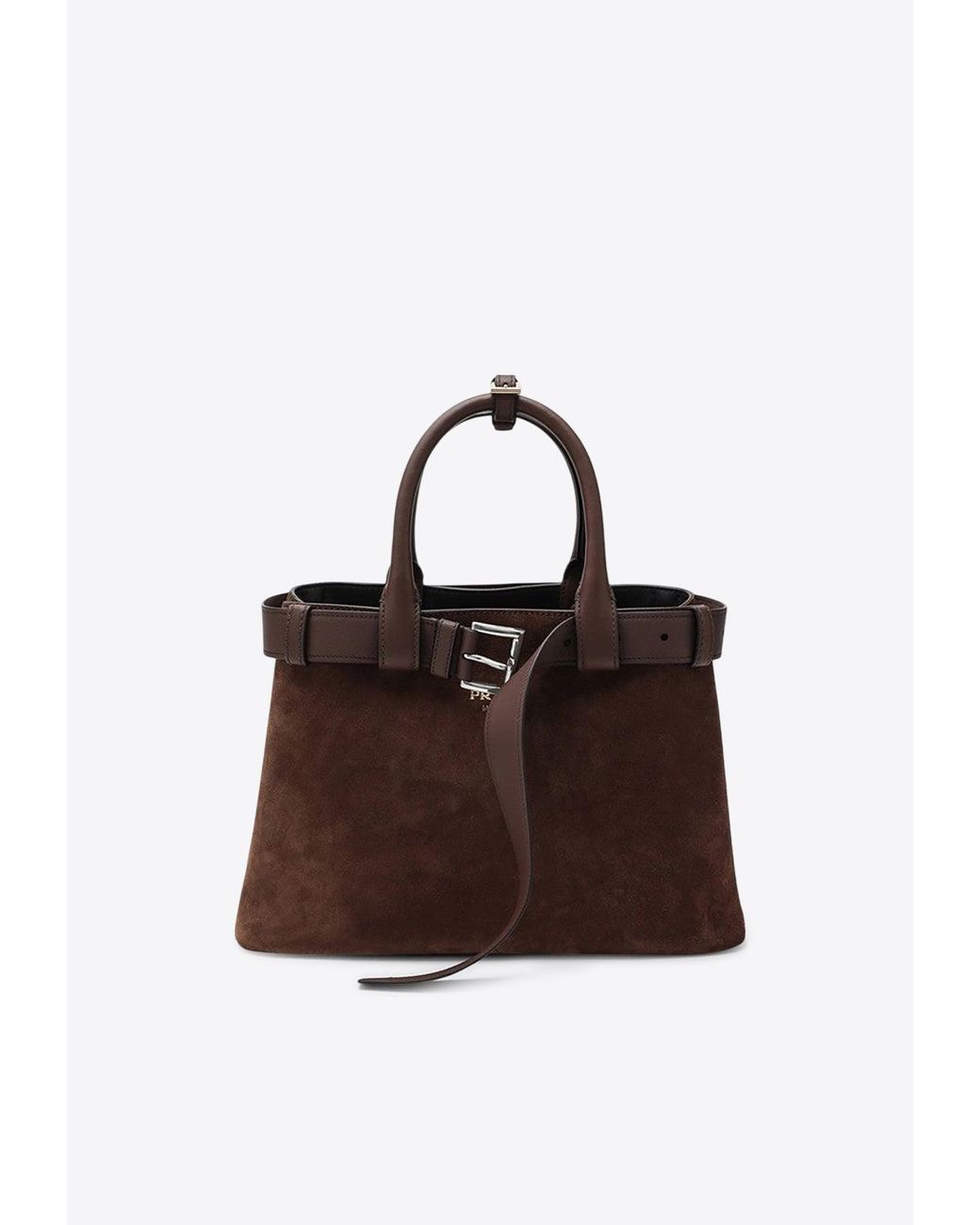 Prada Medium Suede Top Handle Bag in Brown | Lyst