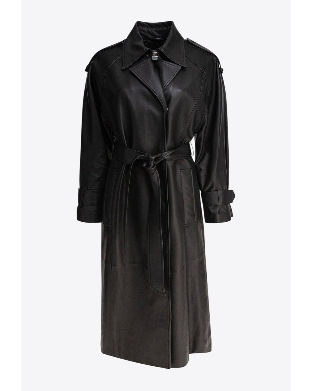 IVY & OAK Lilith Leather Belted Coat in Black | Lyst