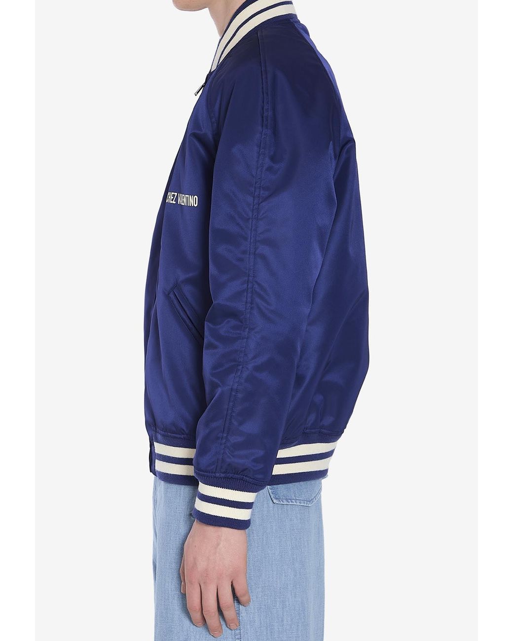 Valentino Chez Logo Bomber Jacket in Blue for Men | Lyst