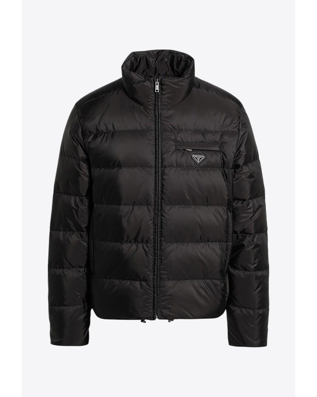 Prada Quilted Logo Puffer Jacket in Black for Men | Lyst