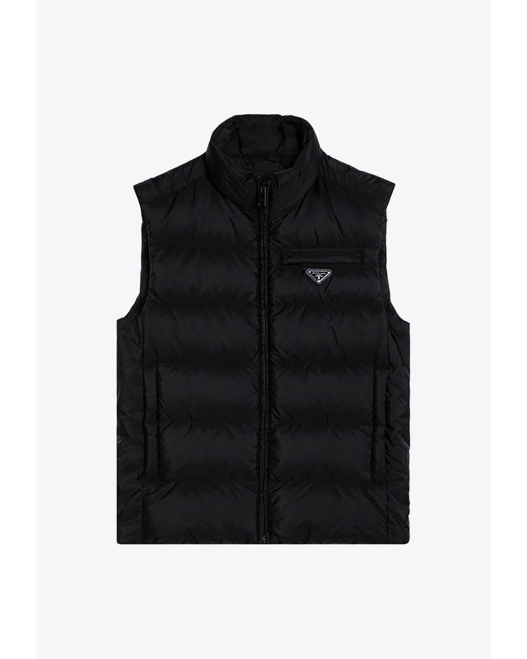 Prada Triangle Logo Padded Vest in Black for Men | Lyst