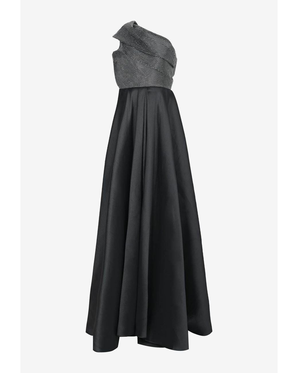 Solace London Alba One-Shoulder Crystal Embellished Gown in Black | Lyst